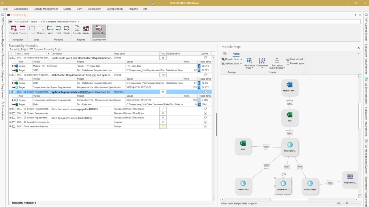 Traceability Management Traces Between Engineering Items